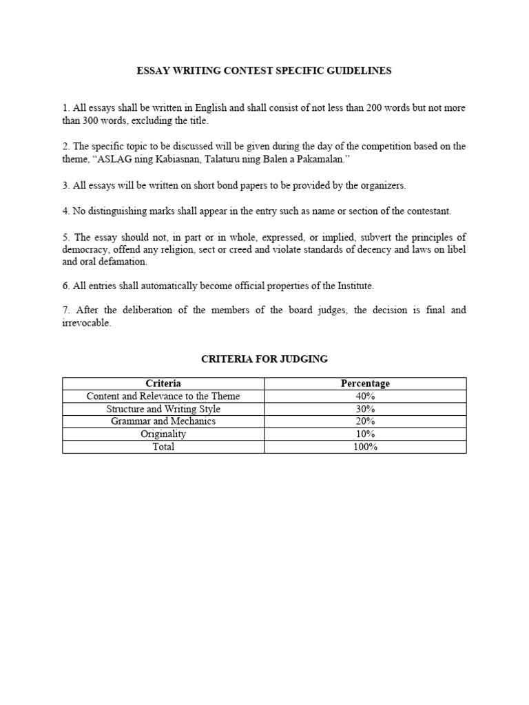Essay Writing Contest Specific Guidelines | PDF