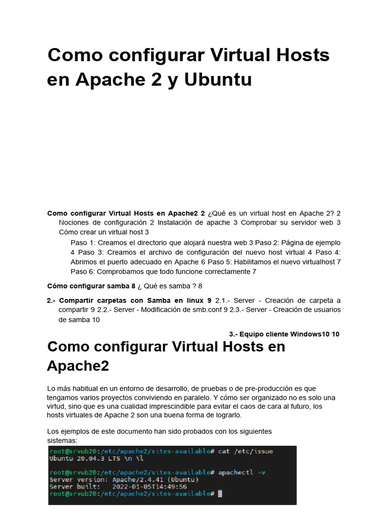 Instalación Configuración Apache-Samba | PDF