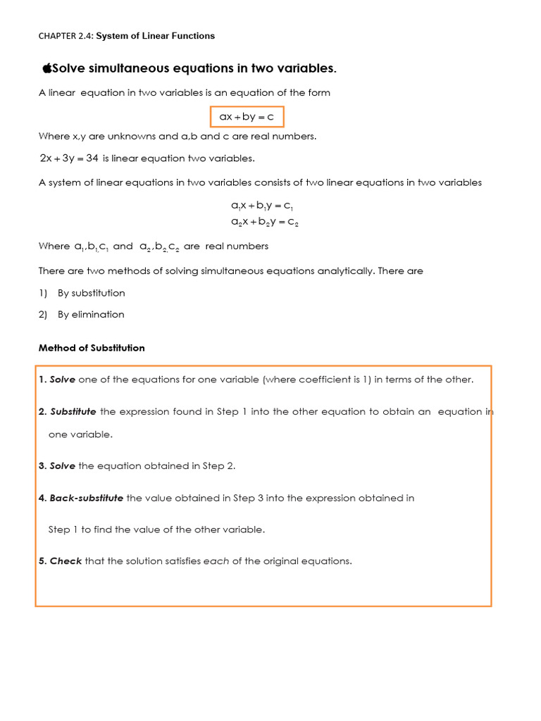 2.4 - Simultaneous Equation Two Variables | PDF