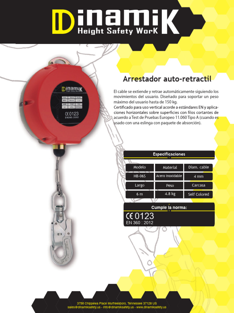 Ficha Tecnica Sistema Linea de Vida Autoretractil 6M - HB - Dinamik | PDF