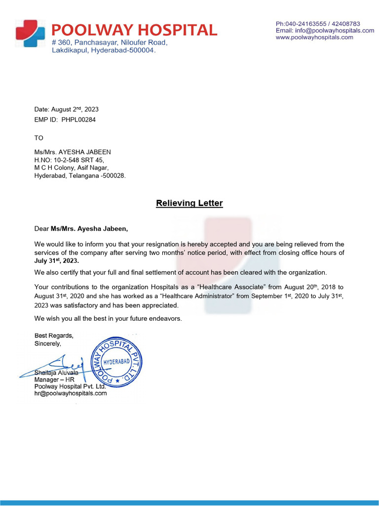 Relieving Letter | PDF