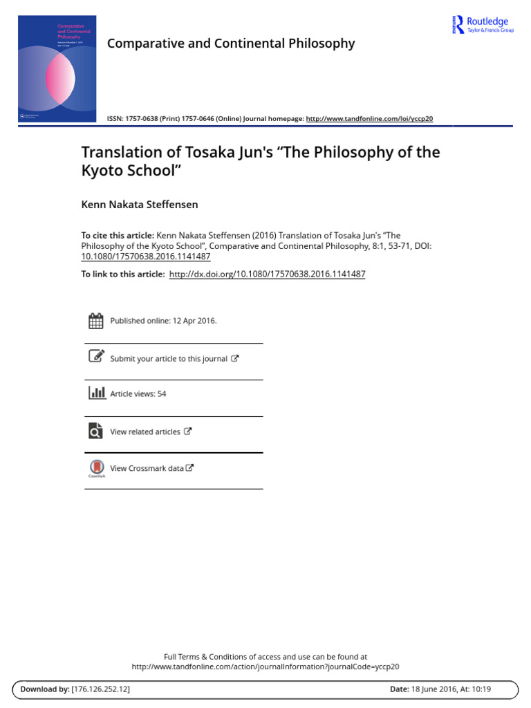 Translation of Tosaka Jun's Kyoto School Philosophy | PDF