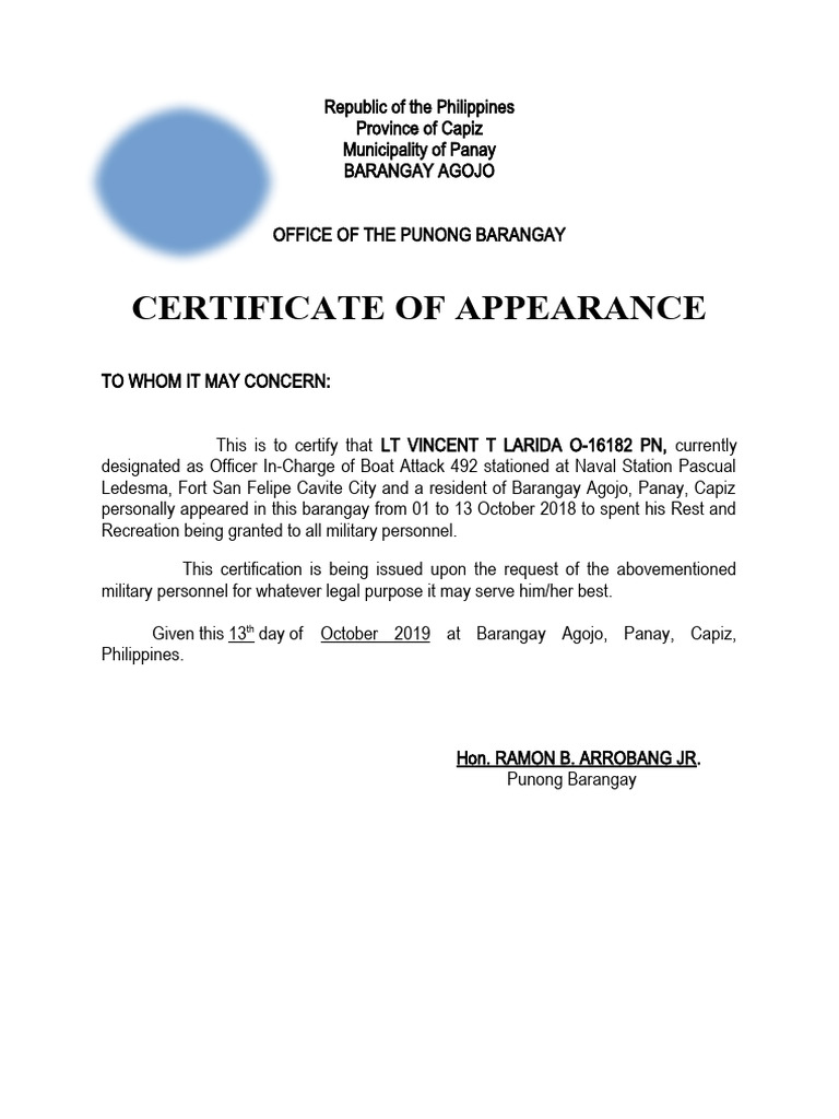 Certificate of Appearance | PDF