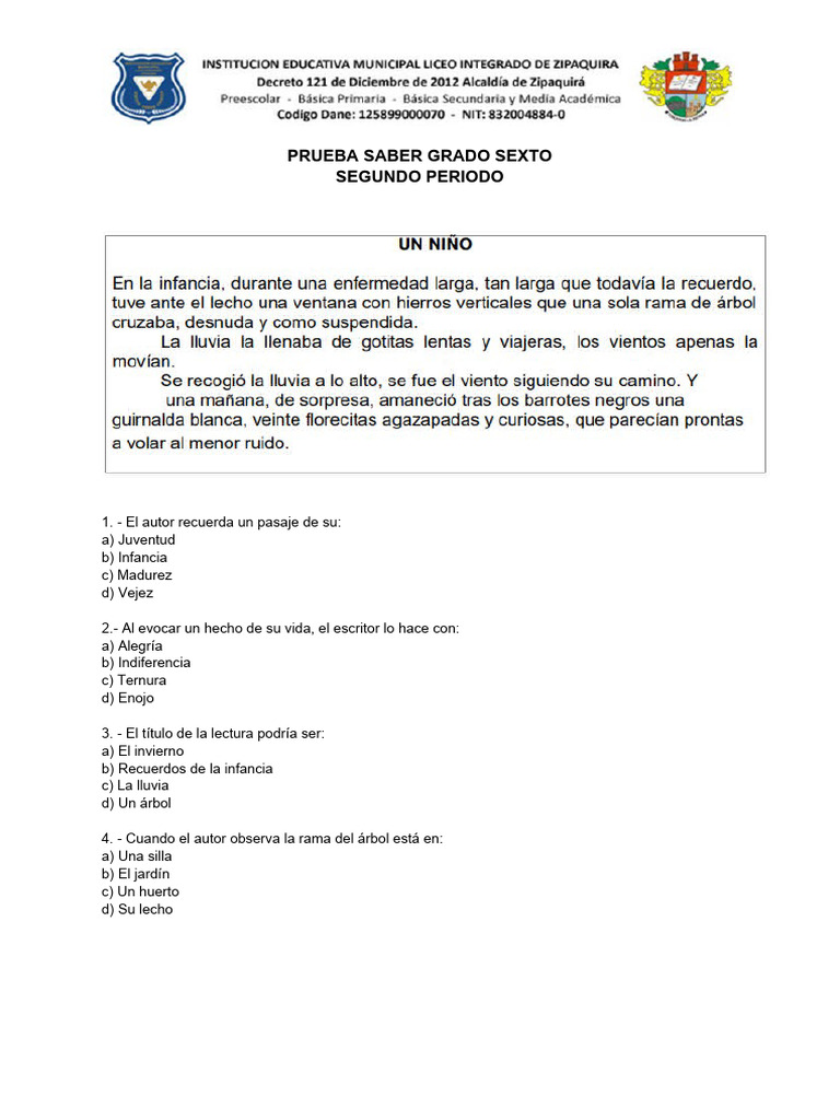 Preguntas de Comprensión Lectora 6to Grado | PDF