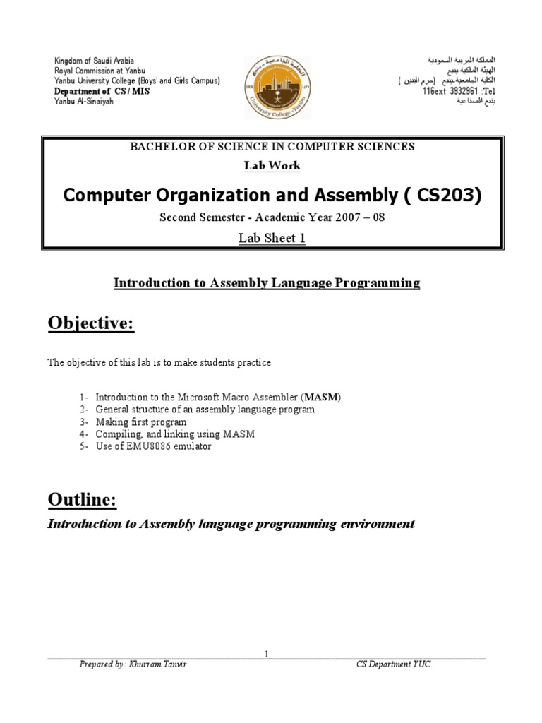 Lab Sheet 1 CS203 | PDF | Assembly Language | Computer Program