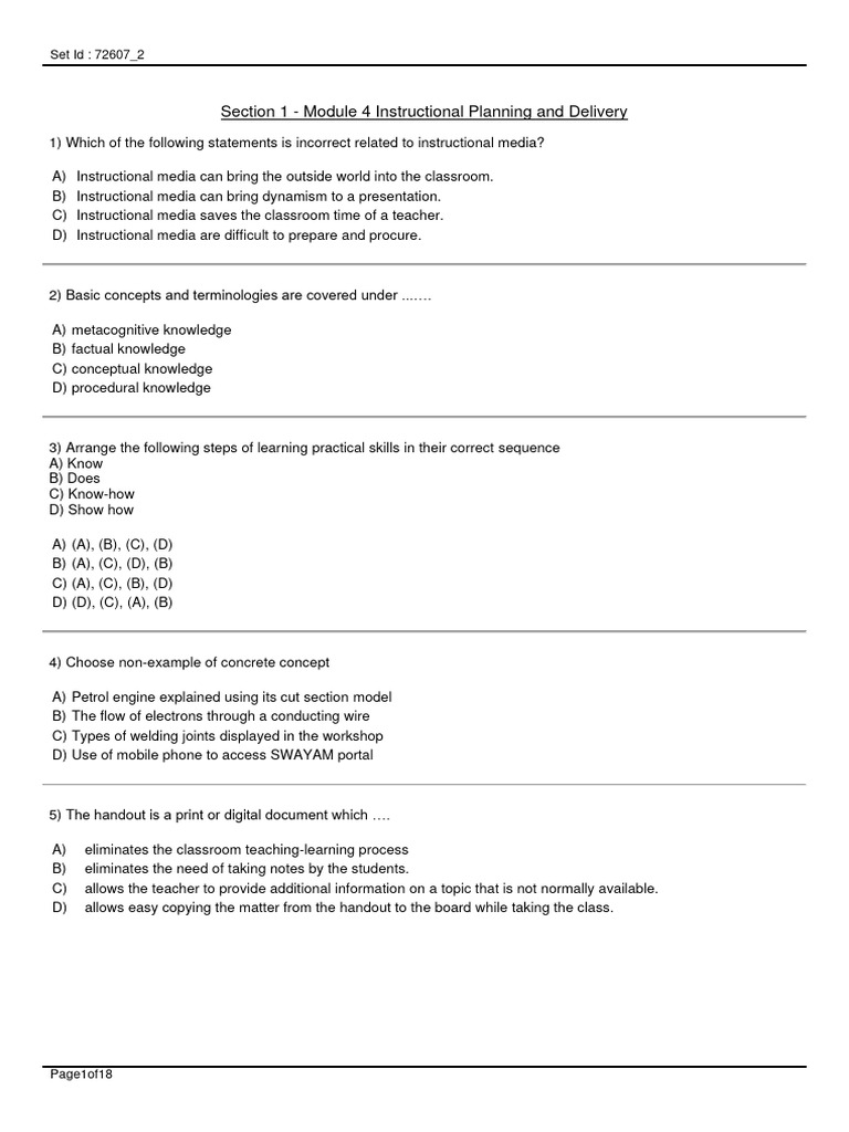 Module 4 B (NITTT Previous Year Questions) | PDF | Learning | Metacognition