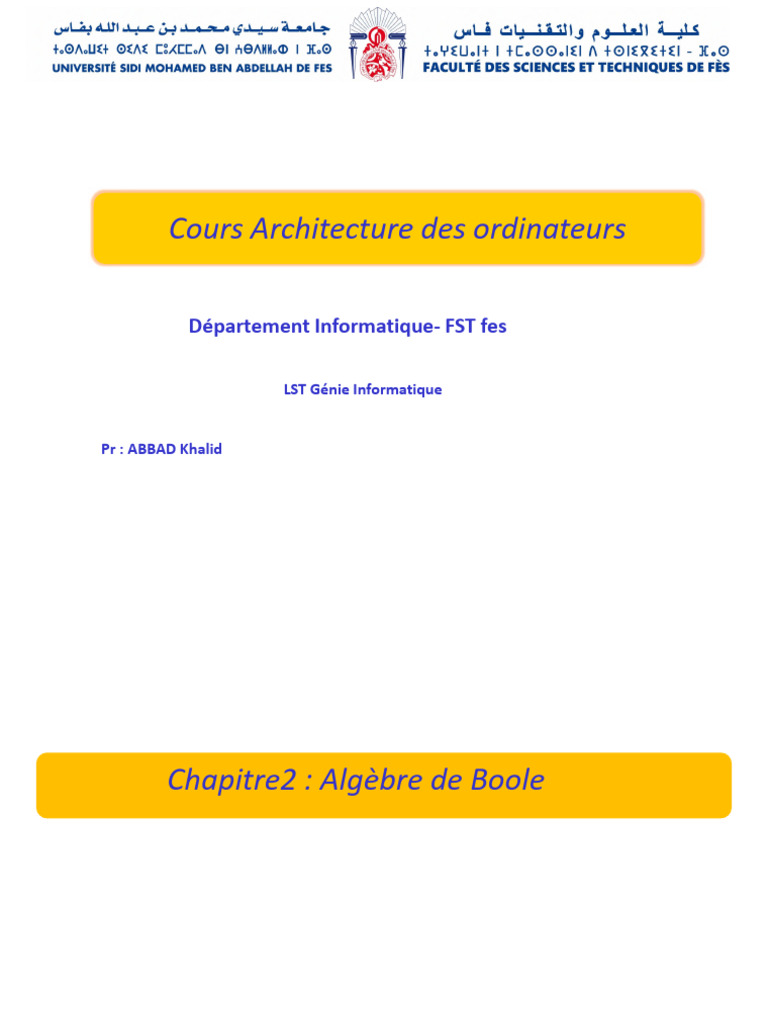 Chapitre 2 Architecture Des Ordinateurs-Algebre de Boole | PDF