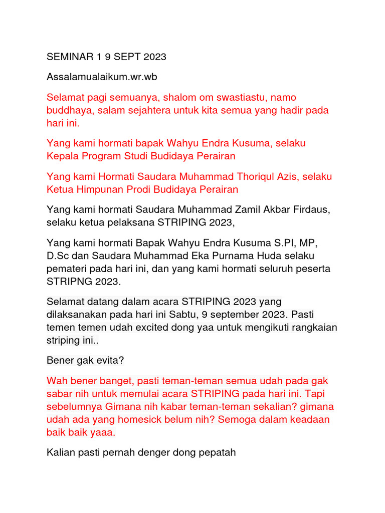 Teks MC Seminar 1 | PDF