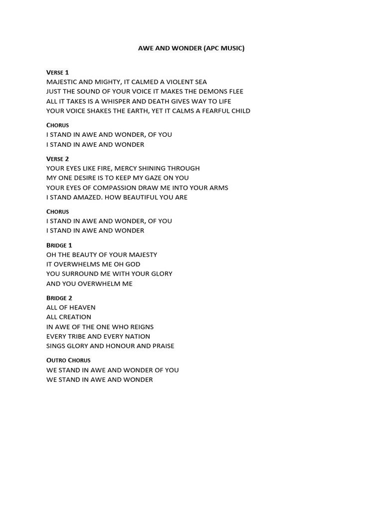 Awe and Wonder - Final Lyrics | PDF