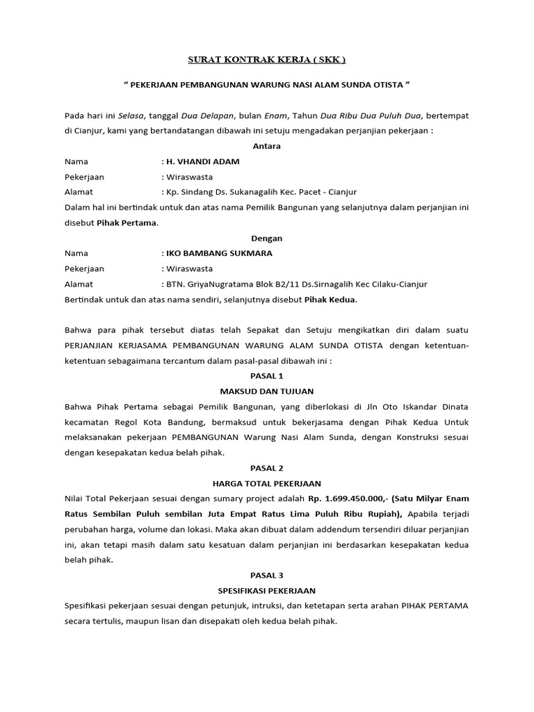 Draft Kontrak Kerja | PDF