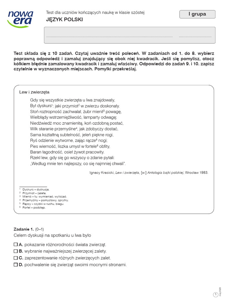 Matematyka. Diagnoza Na Koniec Klasy 6 | PDF