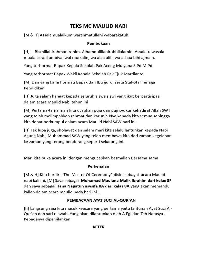 Teks MC Maulid Nabi Spensa 2023 | PDF