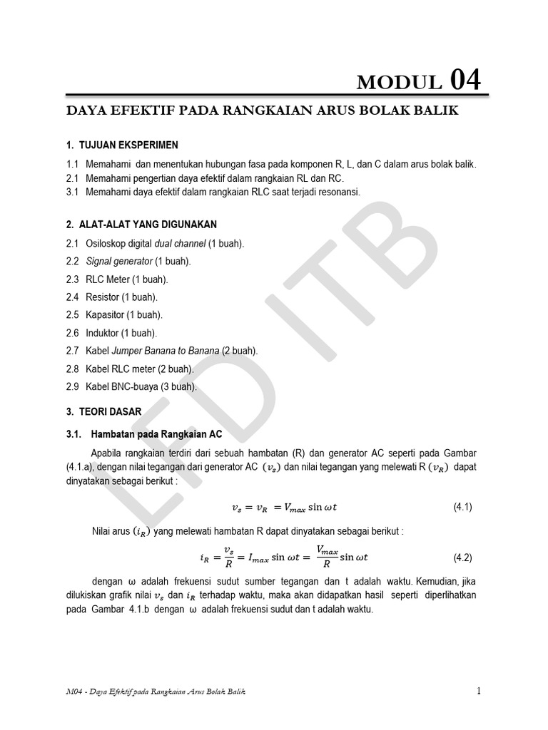 Modul 04 - Daya Efektif Pada Rangkaian Arus Bolak Balik - 20 Januari 2022 | PDF
