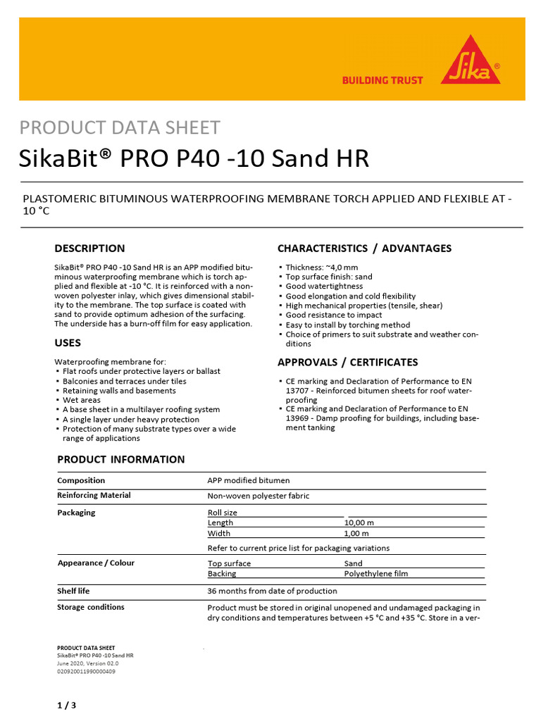 PDS - SikaBit® PRO P40 - 10 Sand HR | PDF