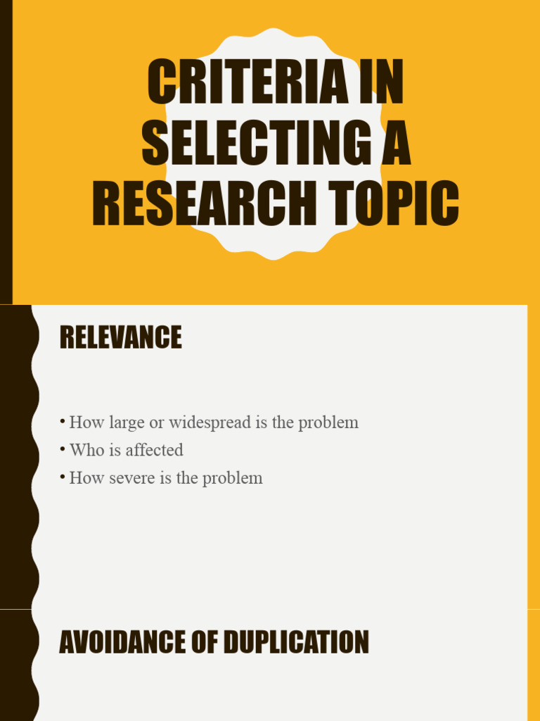 Criteria in Selecting A Research Topic | PDF