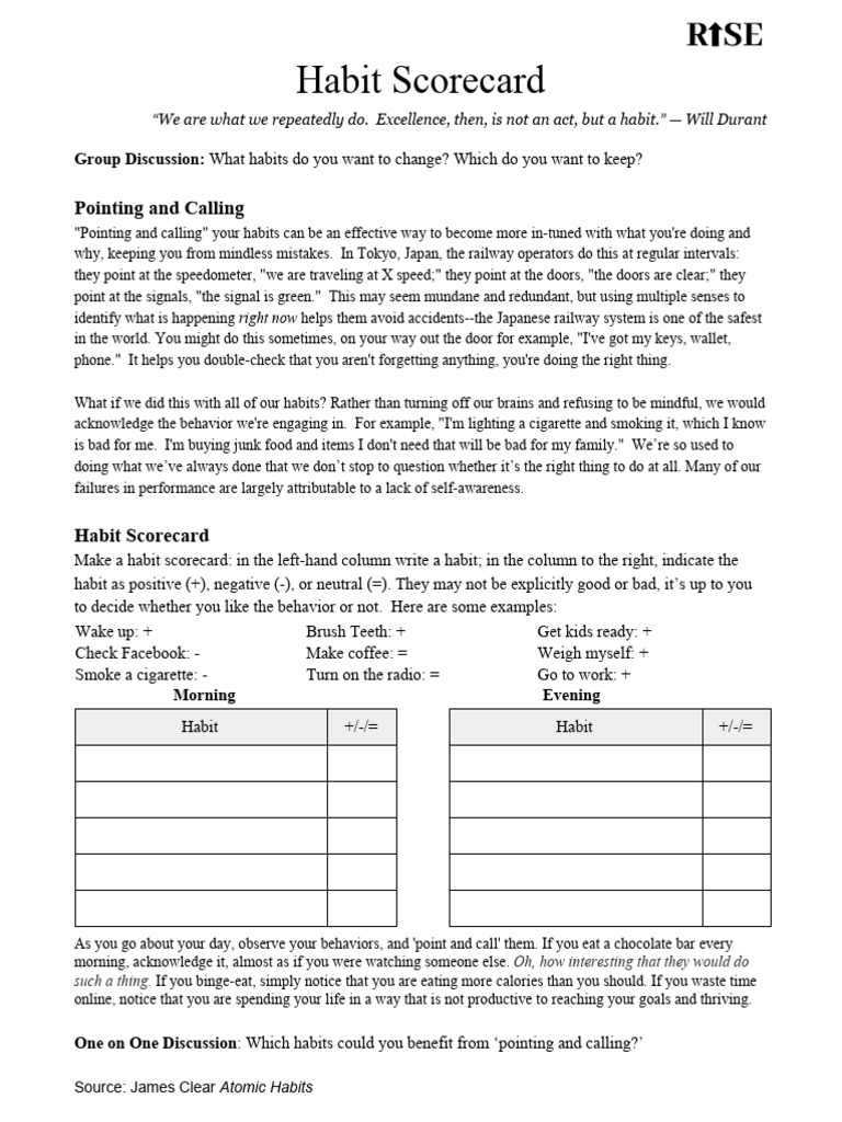 Habit Scorecard | PDF