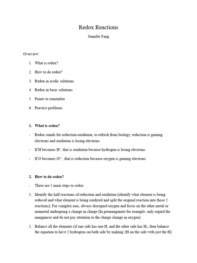 Redox Reactions Lecture | PDF | Redox | Chemical Reactions