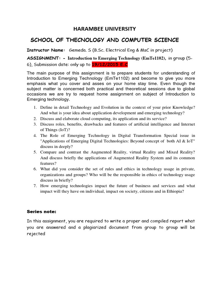Emerging Technology Assignments | PDF