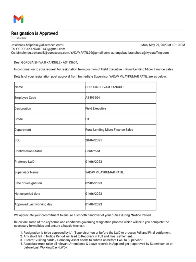 Gmail - Resignation Is Approved | PDF | Finance & Money Management