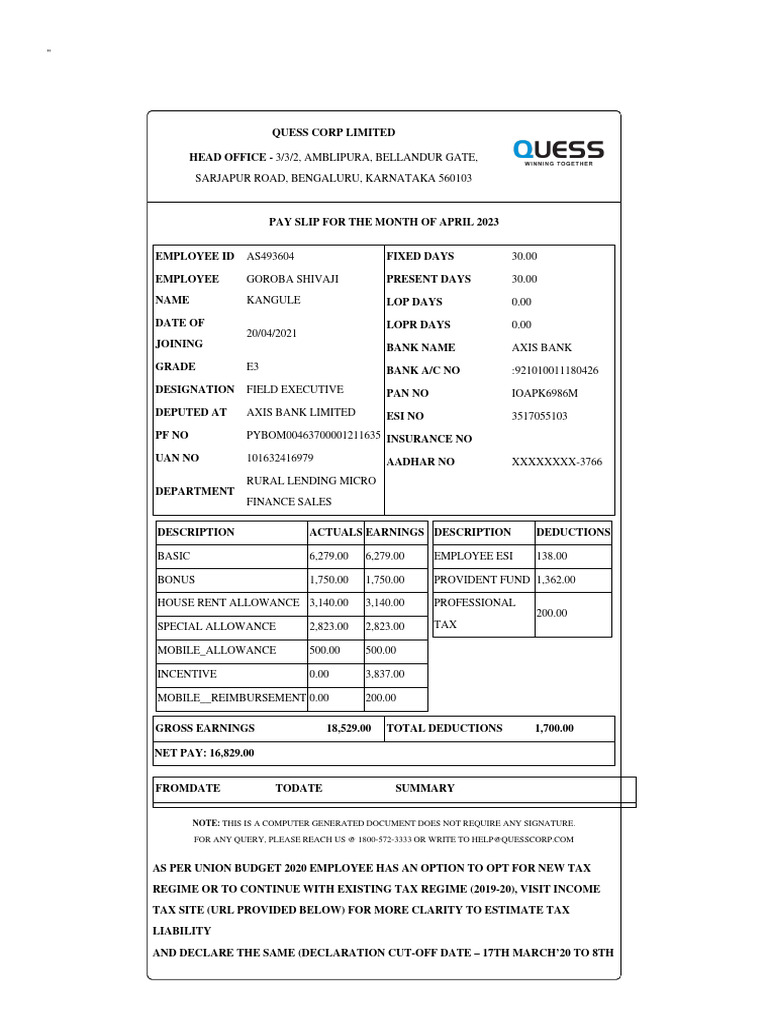 Payslip April 2023 | PDF | Finance & Money Management