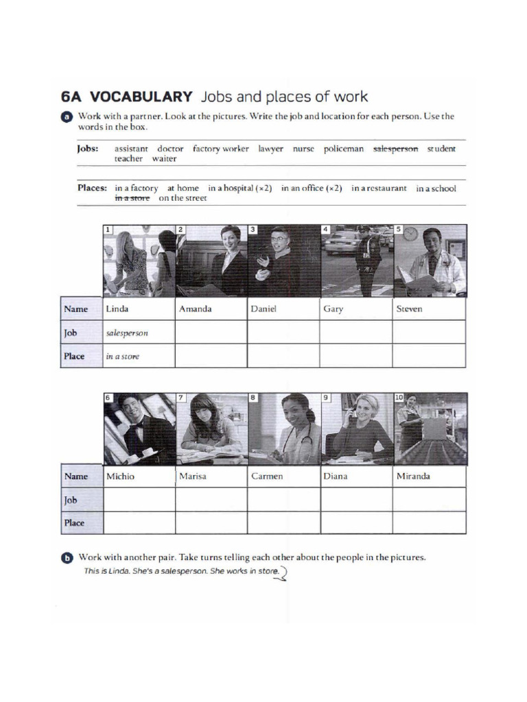 6A Vocabulary Jobs and Places of Work | PDF