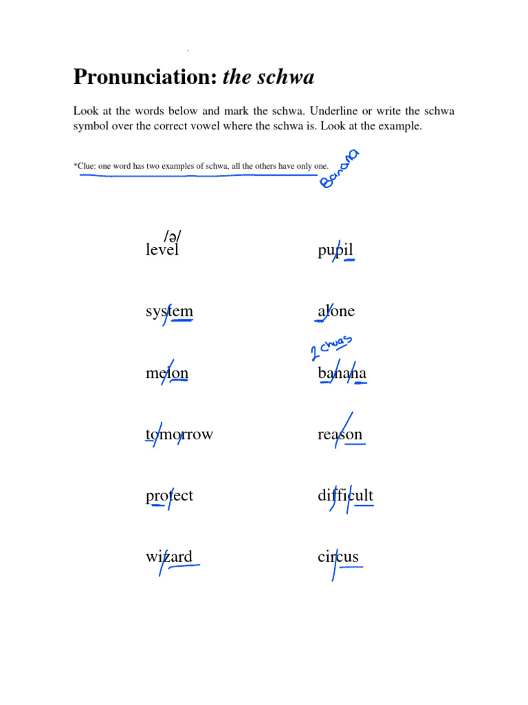 The Schwa Worksheet 1 Words | PDF