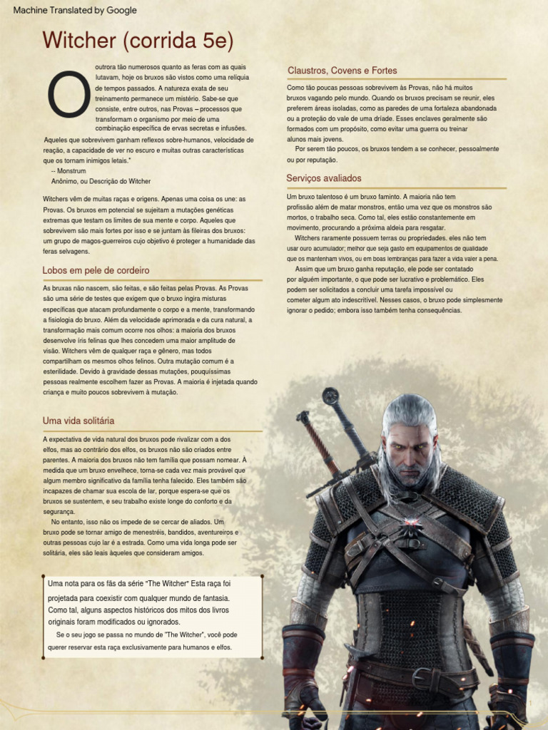 The Witcher Race - SP Homebrew-1h | PDF