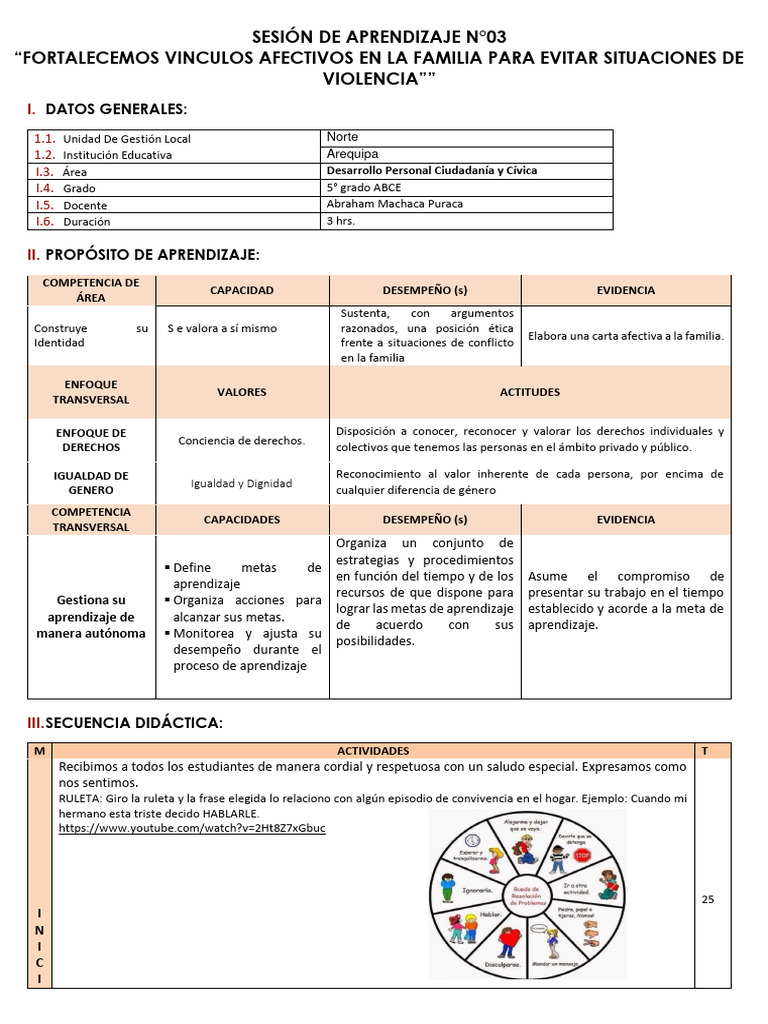 Sesión de Aprendizaje N°03 - 5to Grado - 23 | PDF