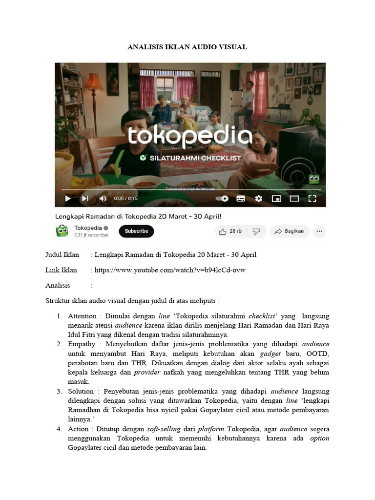 Analisis Iklan Audio Visual Tokped | PDF