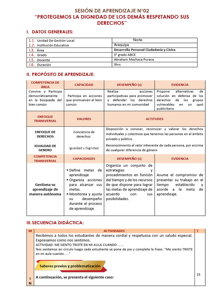 SESIÓN DE APRENDIZAJE N°02- 5TO GRADO_23 | PDF