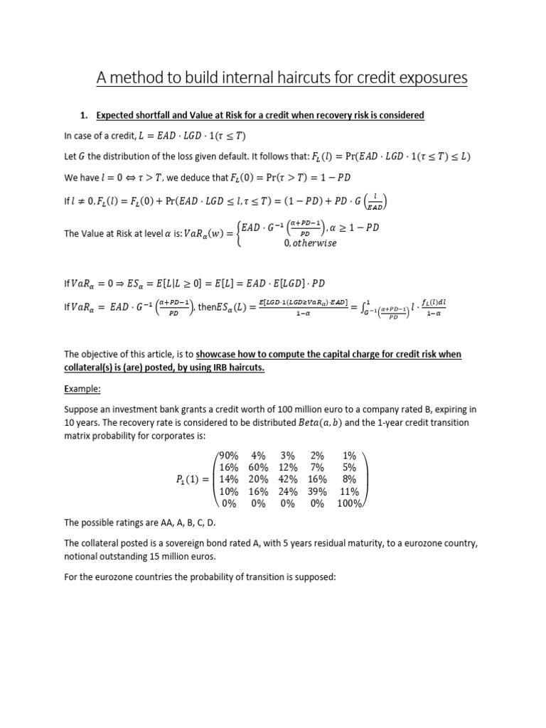 IRB For Building Haircuts and RWA For Collateralized Credits | PDF
