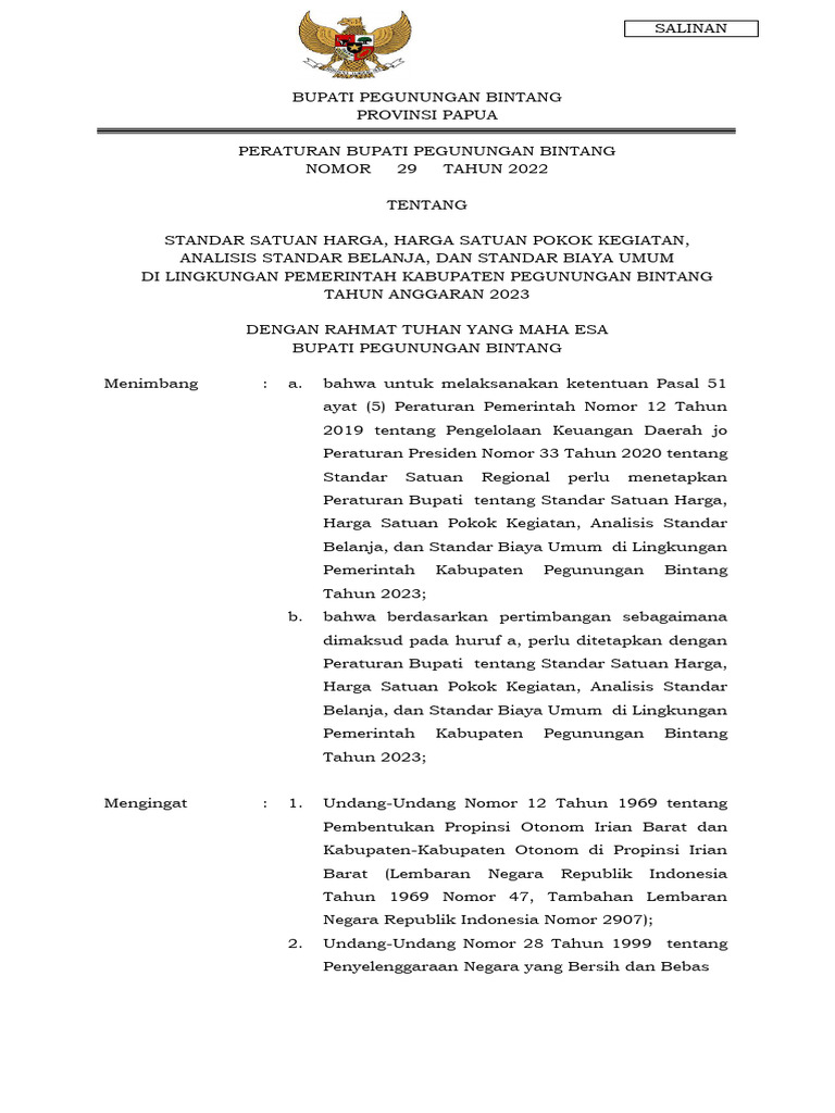 Perbup No. 29 SSH HSPK Asb Sbu 2023 | PDF