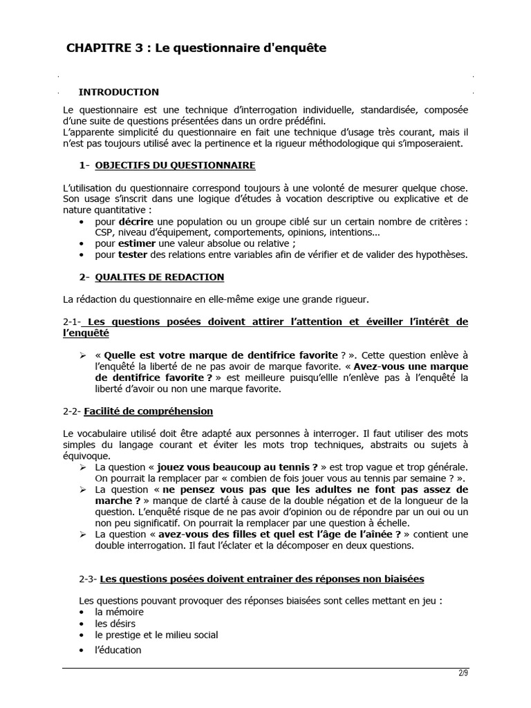 02 Chap3 Questionnaire D'enquête | PDF | Évolution de carrière | Affaires
