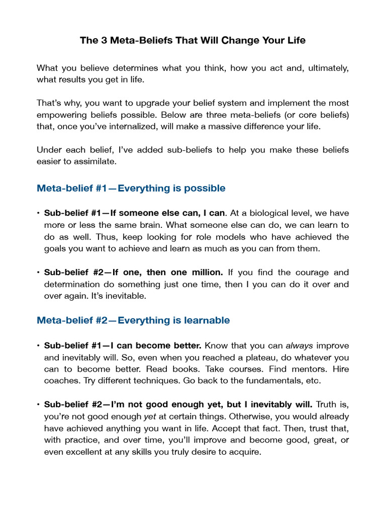 3 Meta Beliefs That Will Change Your Life 1 | PDF