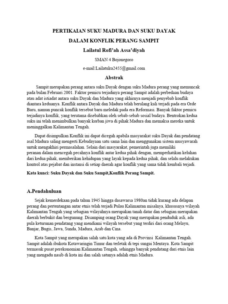 Pertikaian Suku Madura Dan Suku Dayak Salinan | PDF