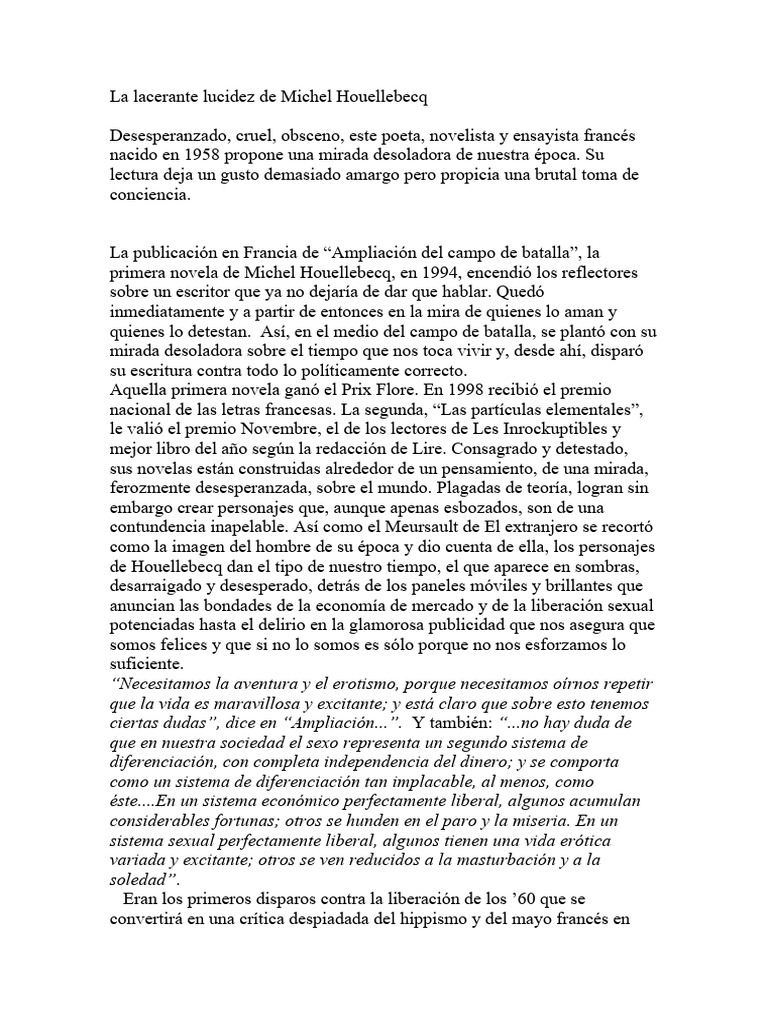 La Lacerante Lucidez de Michael Houellebecq | PDF