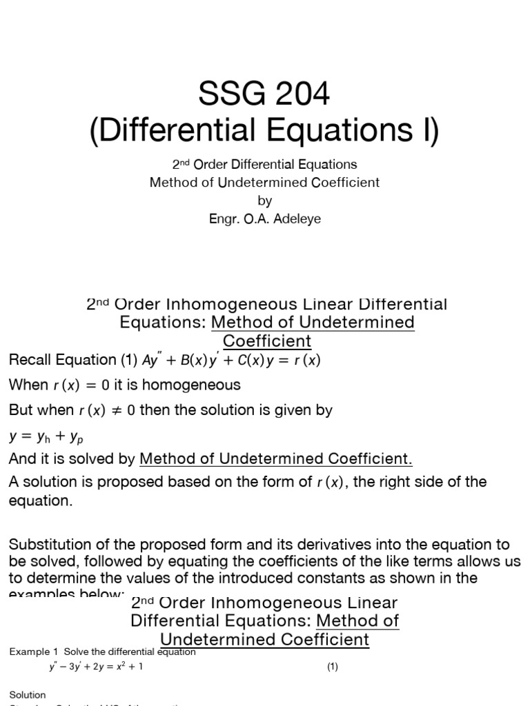 06 Undetermined Coefficient Method | PDF | Ordinary Differential ...