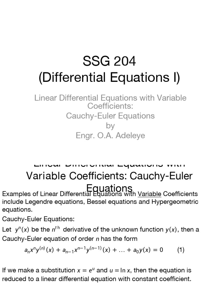 08 Cauchy-Euler Equations | PDF | Equations | Ordinary Differential ...