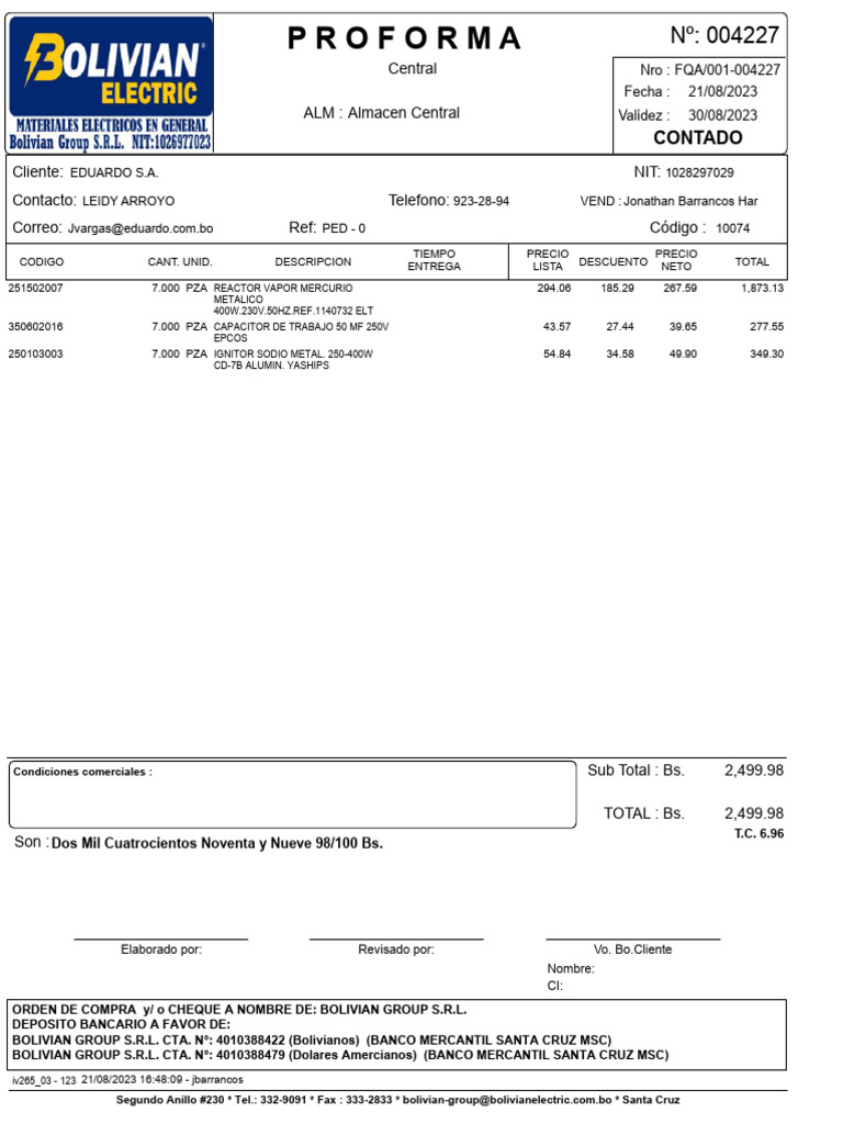 Proforma BG-CT 2023 Eduardo Sa 001-004227 | PDF