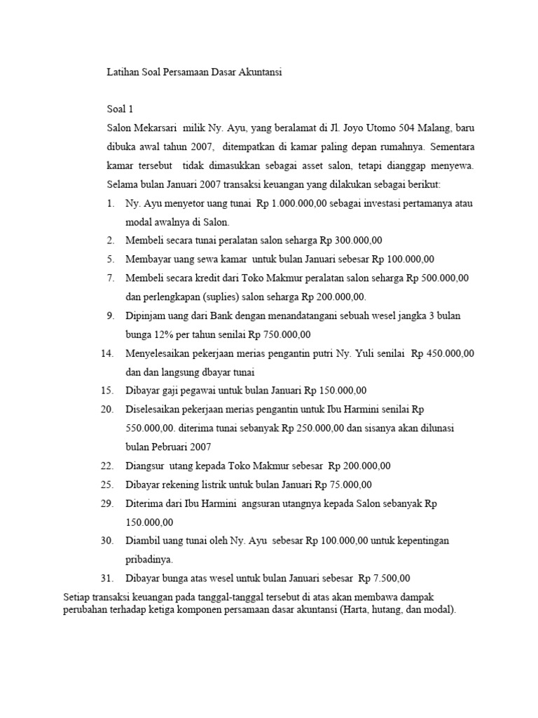 Latihan Soal Persamaan Dasar Akuntansi | PDF
