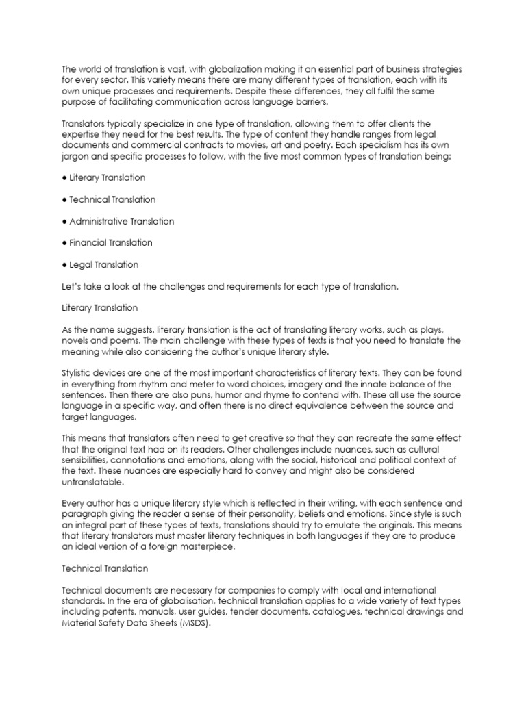 Types of Translation | PDF