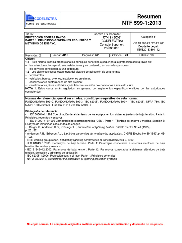 Protección contra Rayos: NTF 599-1 | PDF | Electromagnetismo | Electricidad