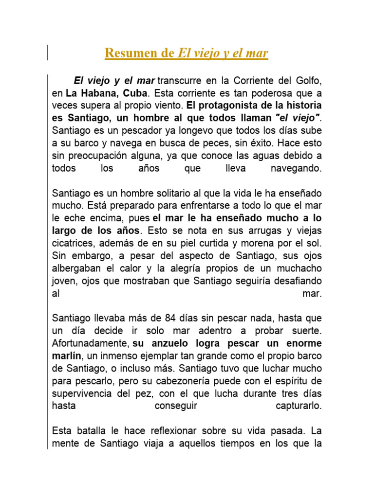 Resumen Libro El Viejo y El Mar | PDF