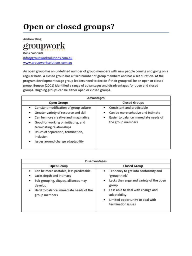 Open vs Closed Groups: Key Differences | PDF
