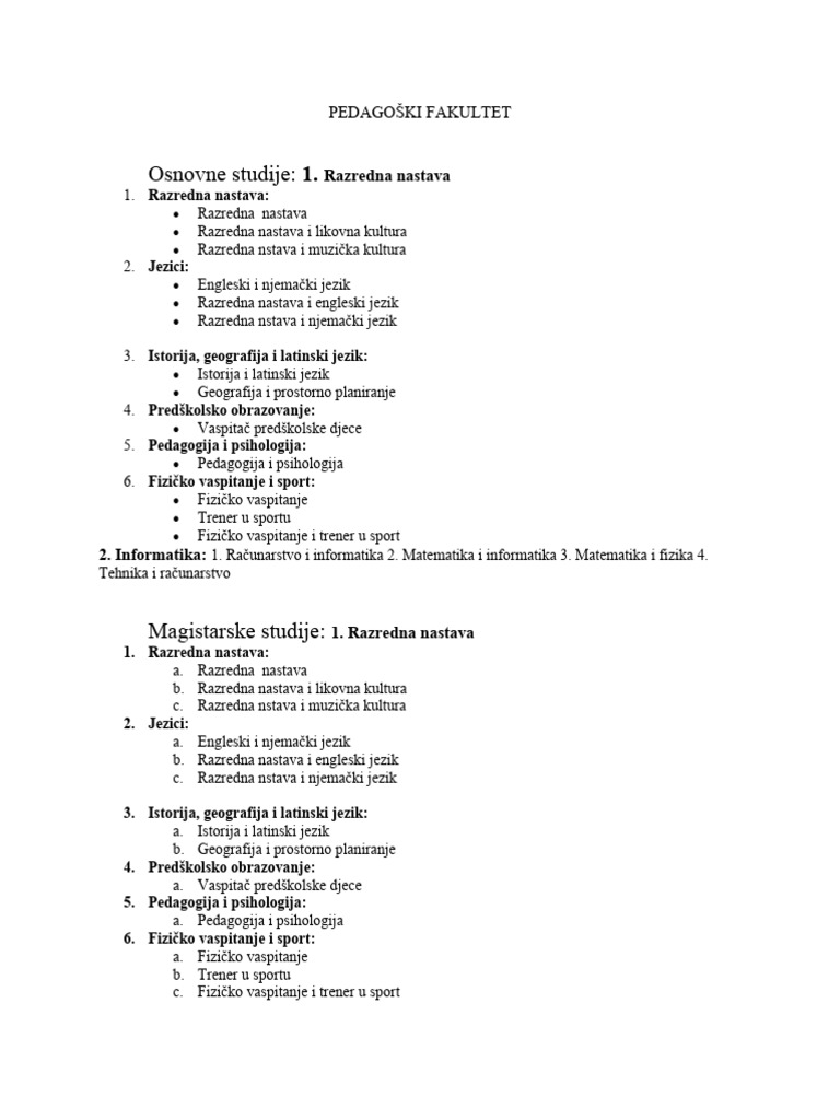 Pedagoski Fakultet | PDF