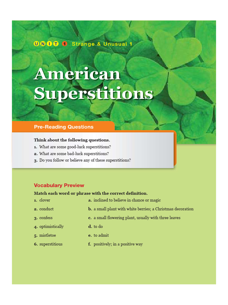 Reading American Superstitions | PDF | Superstitions | Luck
