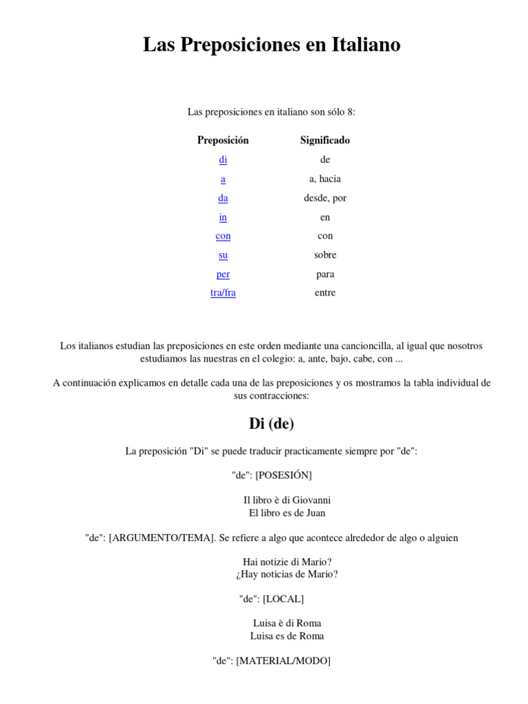 Las Preposiciones Simples. | PDF