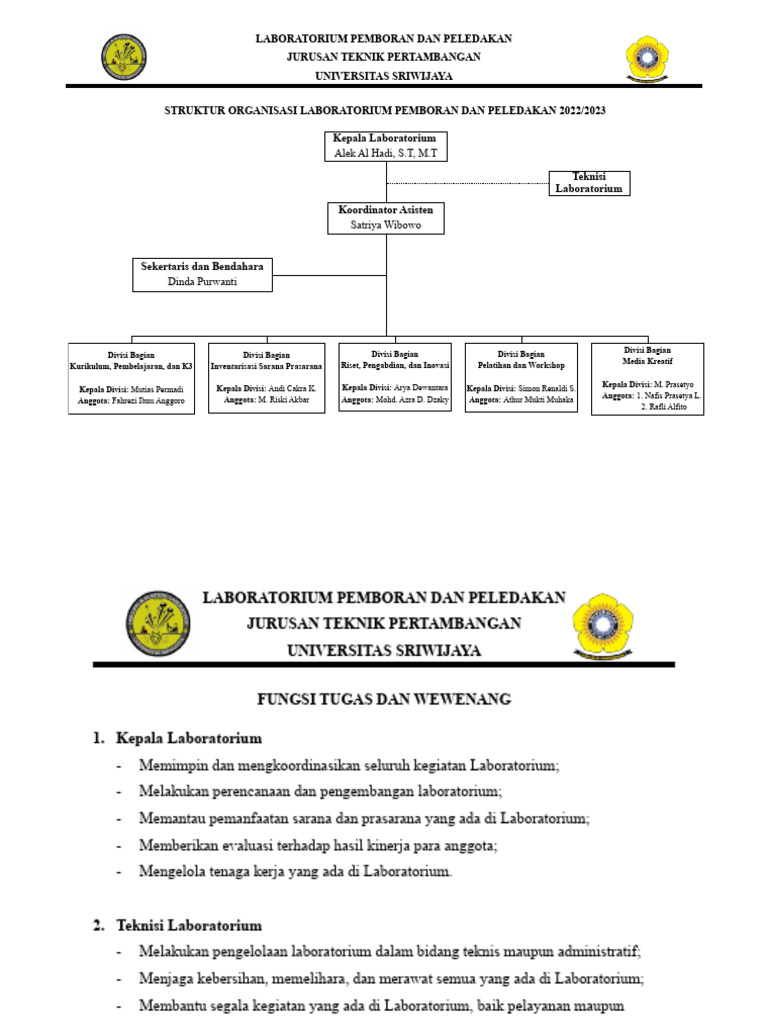 Struktur Organisasi Laboratorium 2022/2023 | PDF