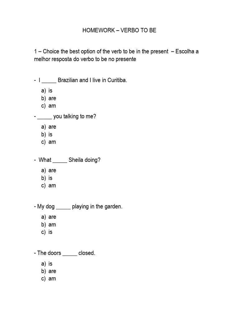 Homework on the Verb "To Be" | PDF | Foreign Language Studies | Home ...