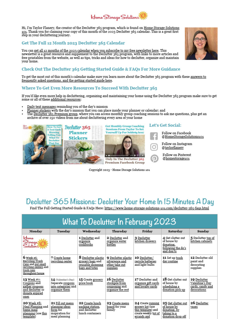 Declutter Your Home Calendar February 2023 | PDF | Faq